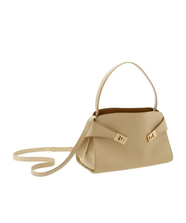 FERRAGAMO Hug Small Shoulder Bag With Gancini Buckle - Stone
