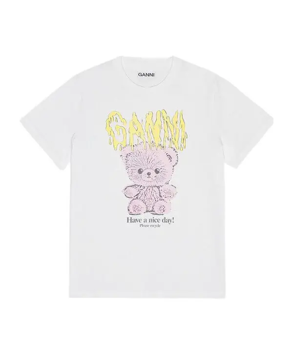 GANNI Logo Printed Crewneck T-shirt - White