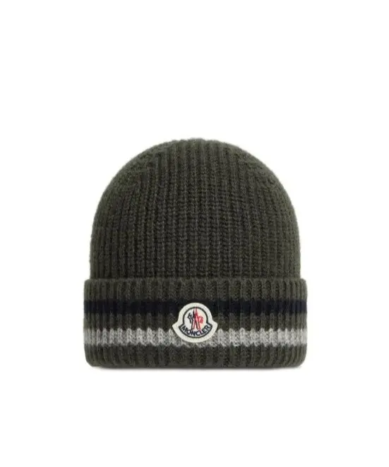 Moncler Striped Wool Beanie - Black