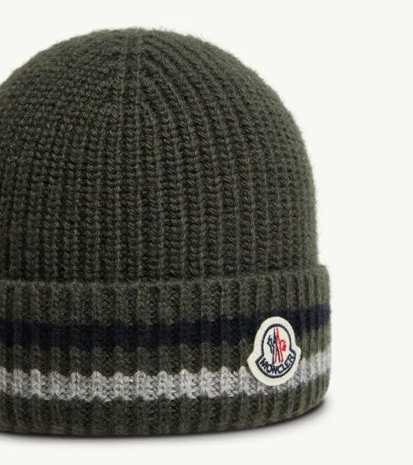 Moncler Striped Wool Beanie - Black