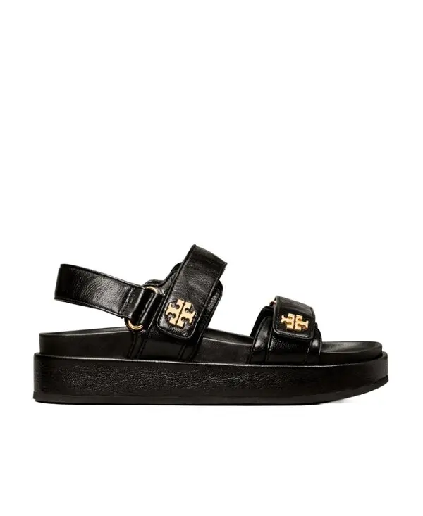 Tory Burch Motif Logo Plaque Double Strapped Sandals - Black
