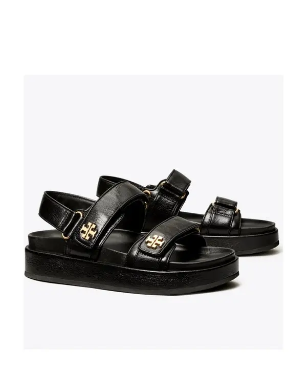 Tory Burch Motif Logo Plaque Double Strapped Sandals - Black