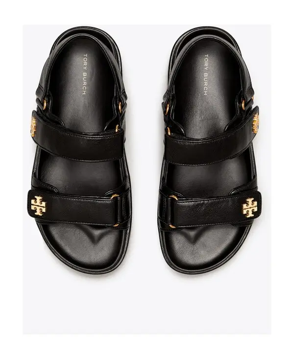 Tory Burch Motif Logo Plaque Double Strapped Sandals - Black