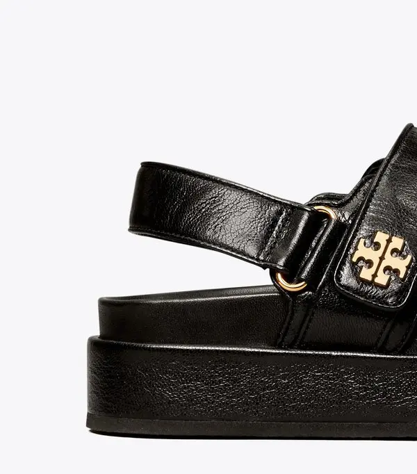 Tory Burch Motif Logo Plaque Double Strapped Sandals - Black