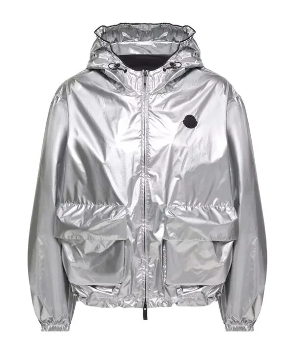 Moncler Ylang Hooded Metallic Zip-up Jacket - Silver