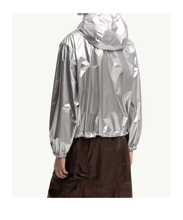 Moncler Ylang Hooded Metallic Zip-up Jacket - Silver