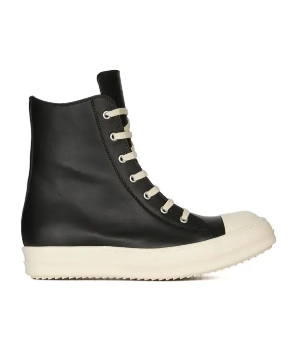 Rick Owens High Top Lace-up Sneakers With Inner Ankle Zipper - Black