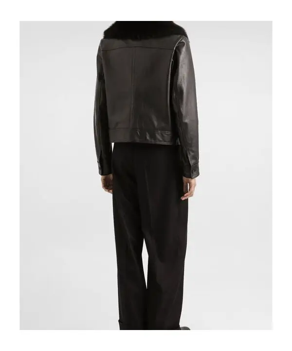 Dolce & Gabbana Leather Fur Collar Zip Jacket