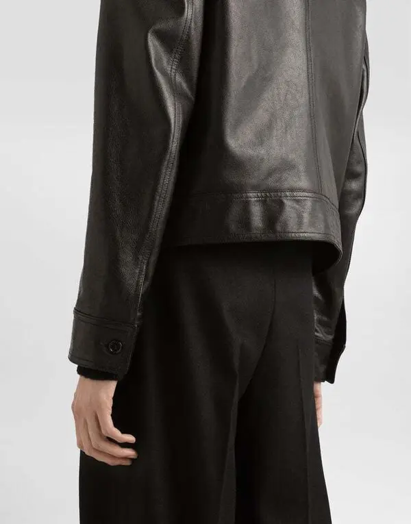 Dolce & Gabbana Leather Fur Collar Zip Jacket