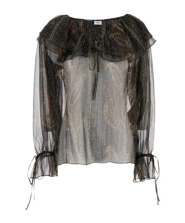 Saint Laurent Long-sleeved Blouse With Tie Detail - Gray