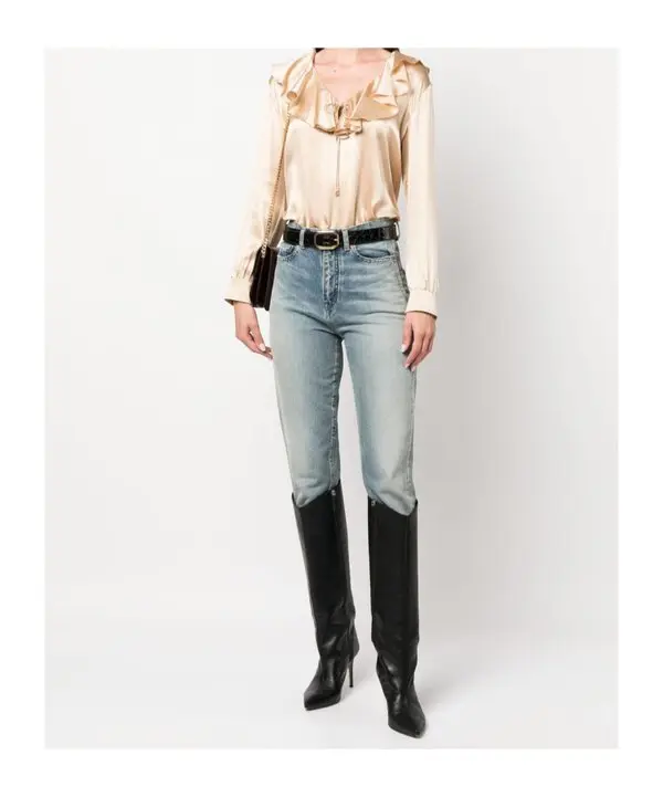 Celine Blouse With Jabot In Satin Crepe