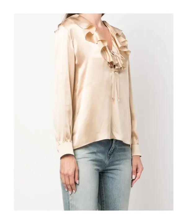 Celine Blouse With Jabot In Satin Crepe