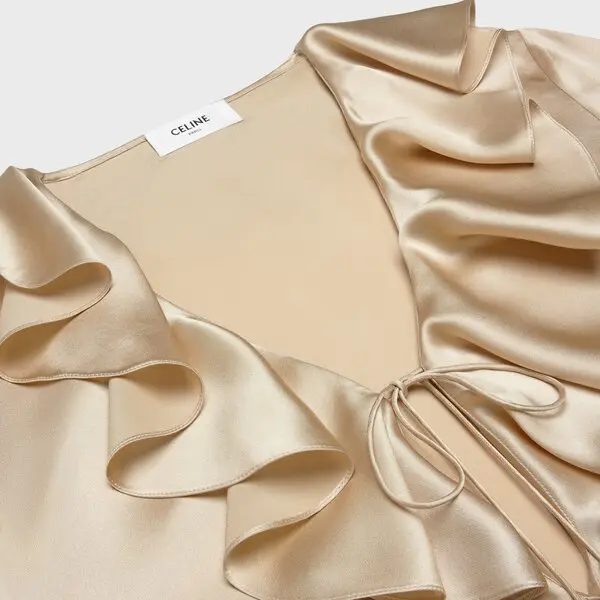 Celine Blouse With Jabot In Satin Crepe