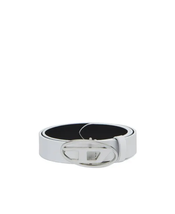 DIESEL® Logo Plaque Leather Belt - White