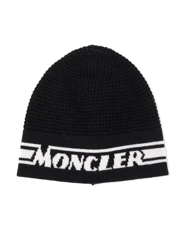 Moncler Logo Jacquard Knit Beanie - Black