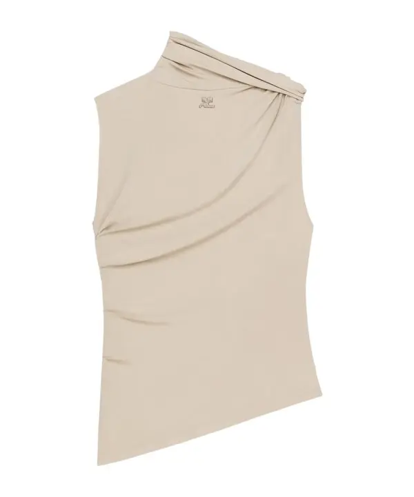 COURREGES Courrèges Draped Asymmetric Jersey Top - Sand-colored