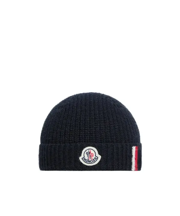 Moncler Tricolour Trimmed Beanie - Navy Blue