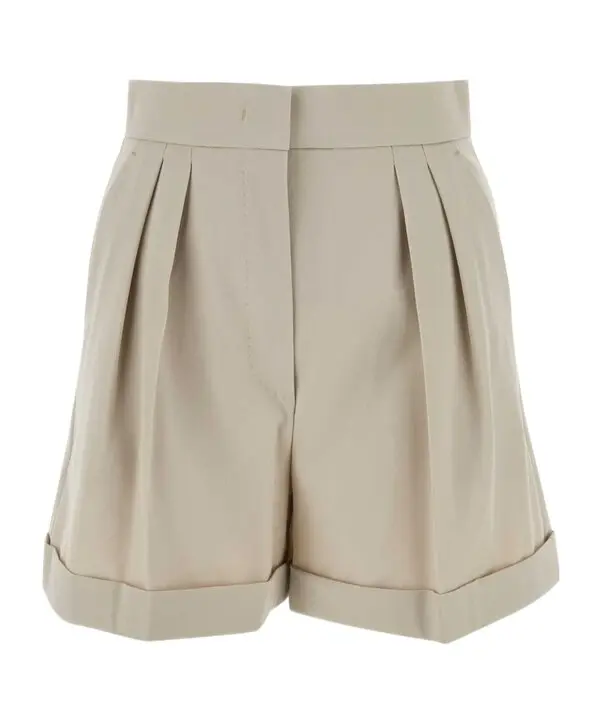 Max Mara Turn-up Pleated Gabardine Shorts - Sand-colored