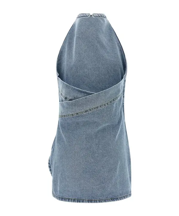 Magda Butrym Sleeveless Denim Dress With Draped Floral Embellishment - Light Blue