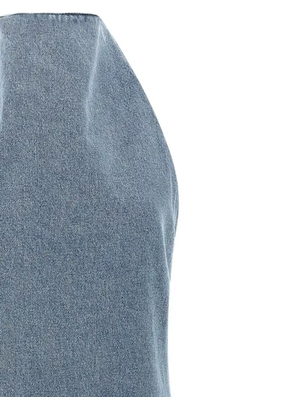 Magda Butrym Sleeveless Denim Dress With Draped Floral Embellishment - Light Blue