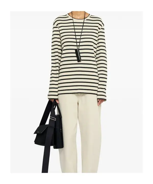 JIL SANDER Striped Long Sleeve T-shirt - White