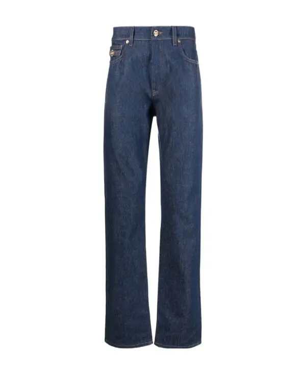 Versace Logo Patch Straight-leg Jeans - Blue