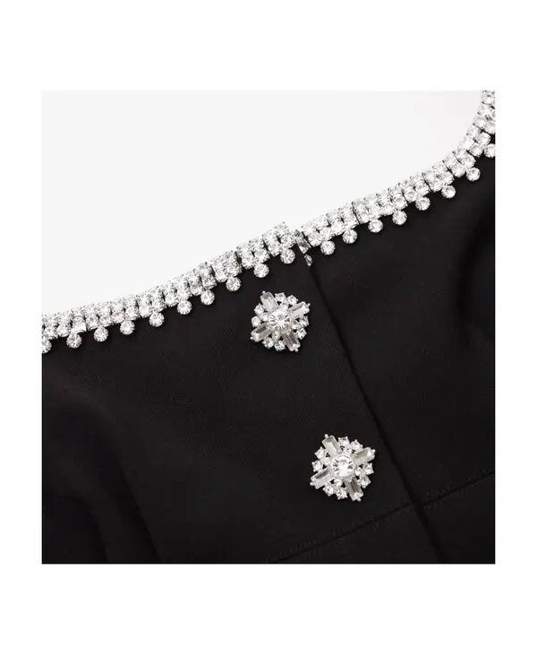 SELF-PORTRAIT Square-neck Embellished Cropped Top