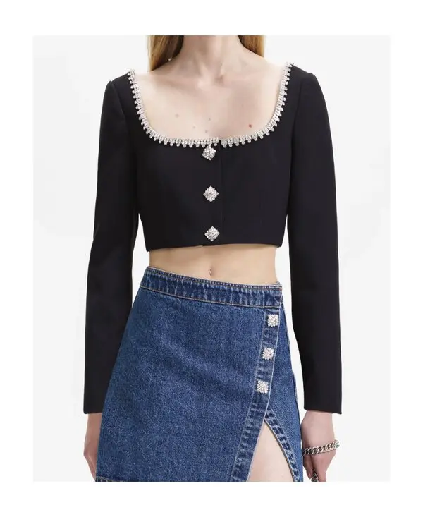 SELF-PORTRAIT Square-neck Embellished Cropped Top