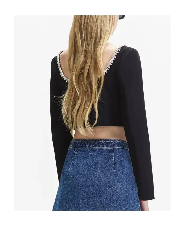 SELF-PORTRAIT Square-neck Embellished Cropped Top