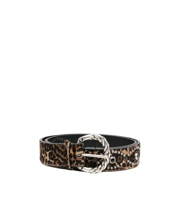 GOLDEN GOOSE Leopard Print Embellished Belt - Brown