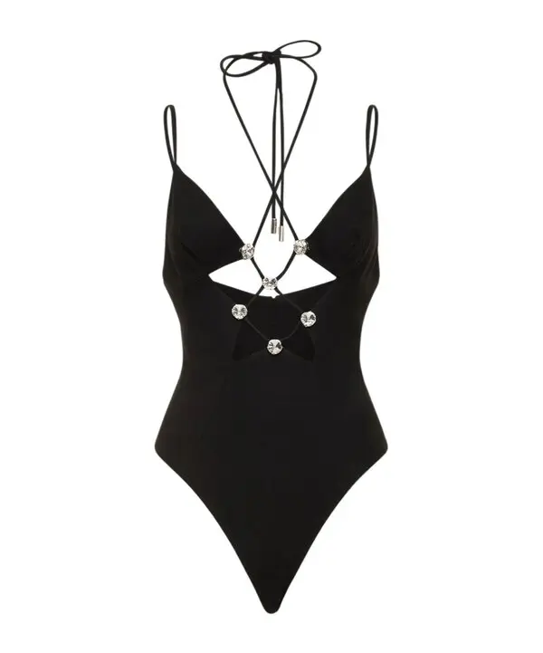 AREA Cut-out Detail Jumpsuit With Self-fastening Neck Strap - Black