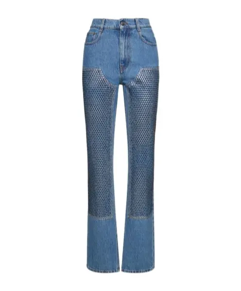AREA Crystal Embellished Denim Trousers