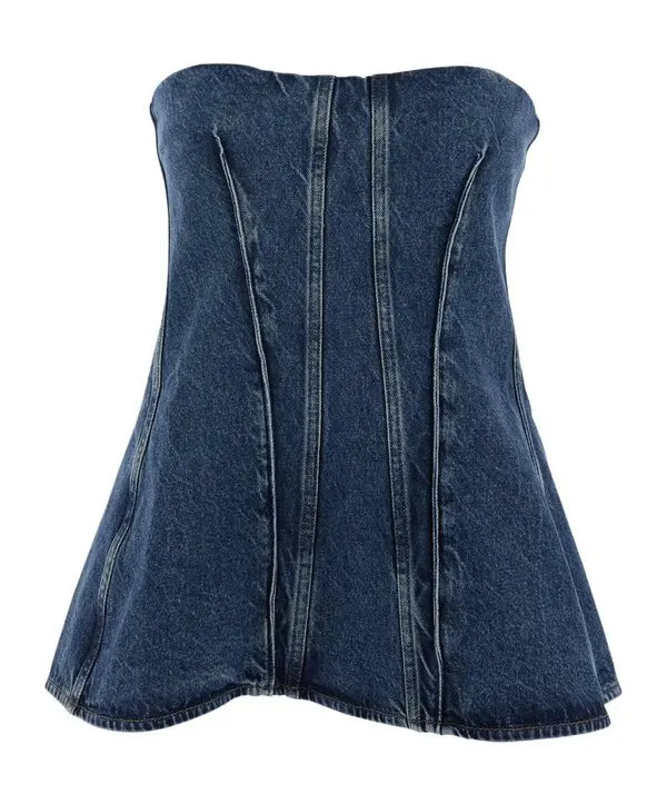AGOLDE Lara Strapless Corset Top - Blue