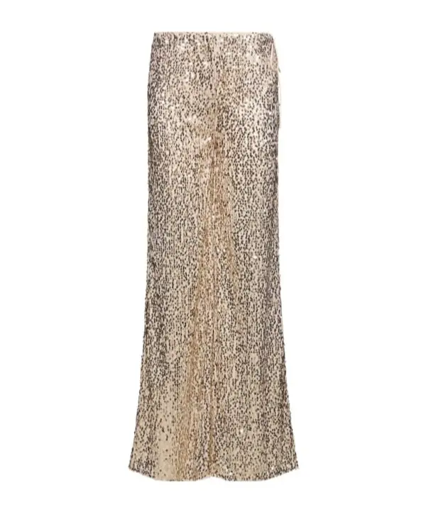 ROTATE BY BIRGER CHRISTENSEN Nolan Embellished Wide Pants - Beige/gold