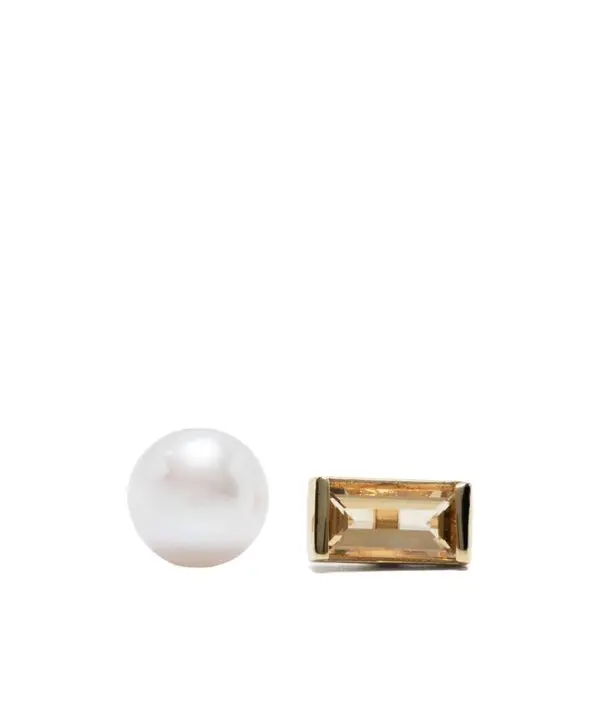 ALIITA 18kt Yellow Gold Mono Perla Baguette Citrine And Pearl Earrings - Yellowgold