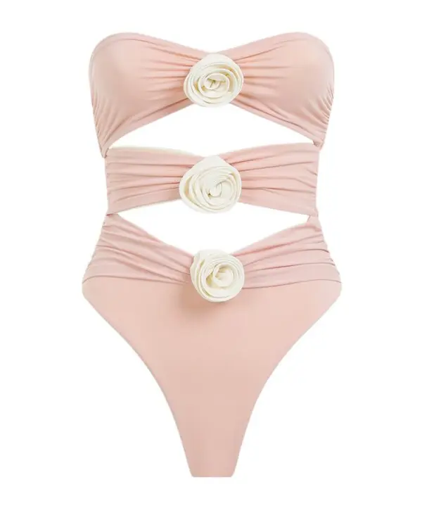 LA REVECHE Strapless Swimsuit With Floral Embellishments - Nude