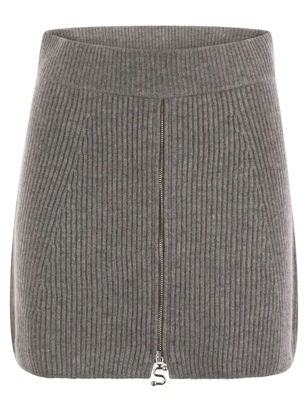Sportmax Ribbed Knit Zip-up Skirt - Gray
