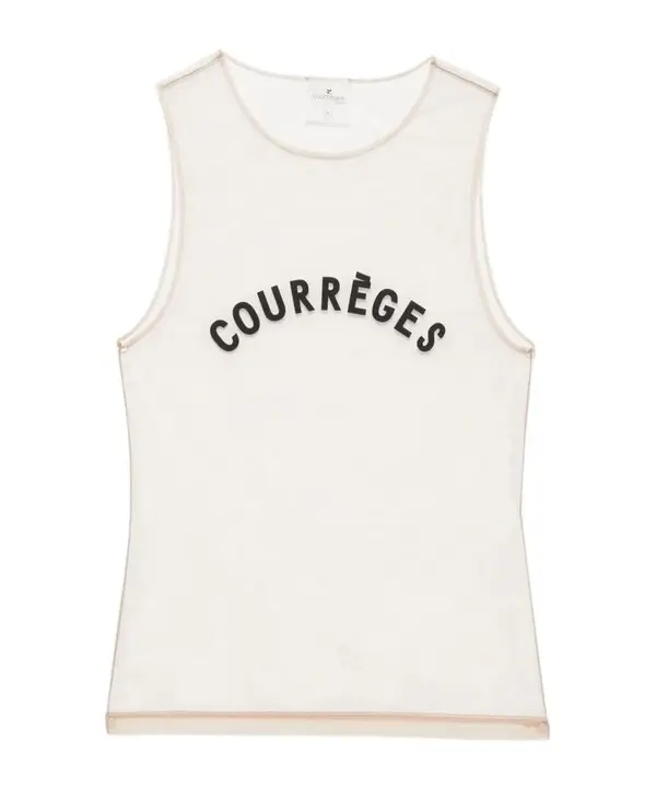 COURREGES Courrèges Logo-printed Sleeveless Tulle Top - White