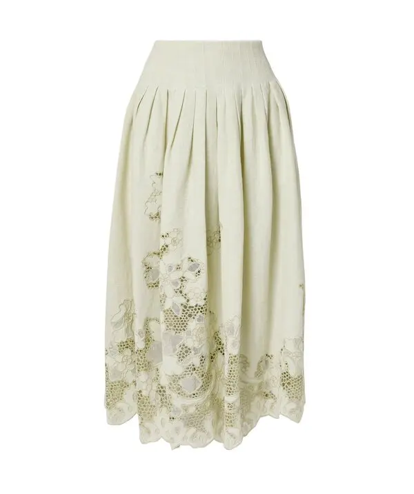 Cult Gaia Pleated Mesh Trim Embroidered Skirt - White