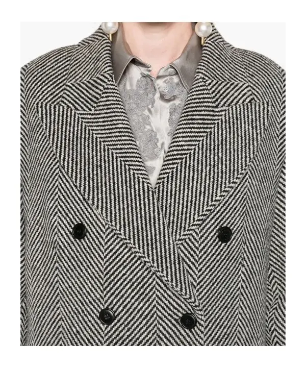 Ermanno Scervino Herringbone Double-breasted Coat - Gray