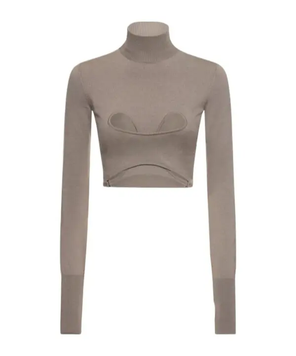 DION LEE Cutout Knit Turtleneck Cropped Top