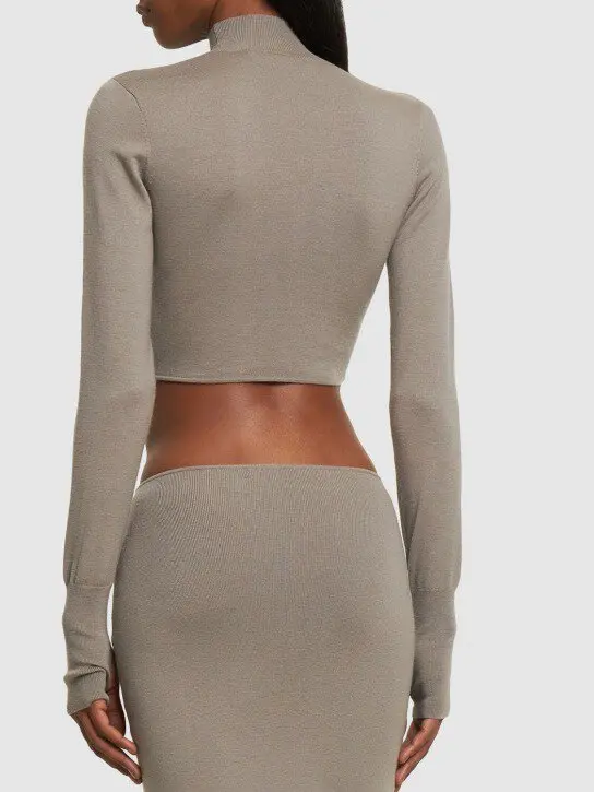 DION LEE Cutout Knit Turtleneck Cropped Top