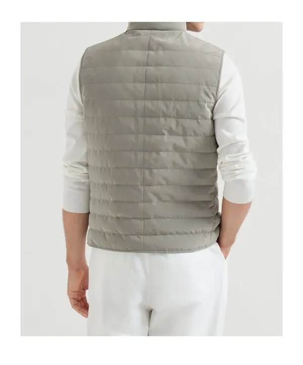 Brunello Cucinelli Quilted Down Vest With Stand Collar - Khaki