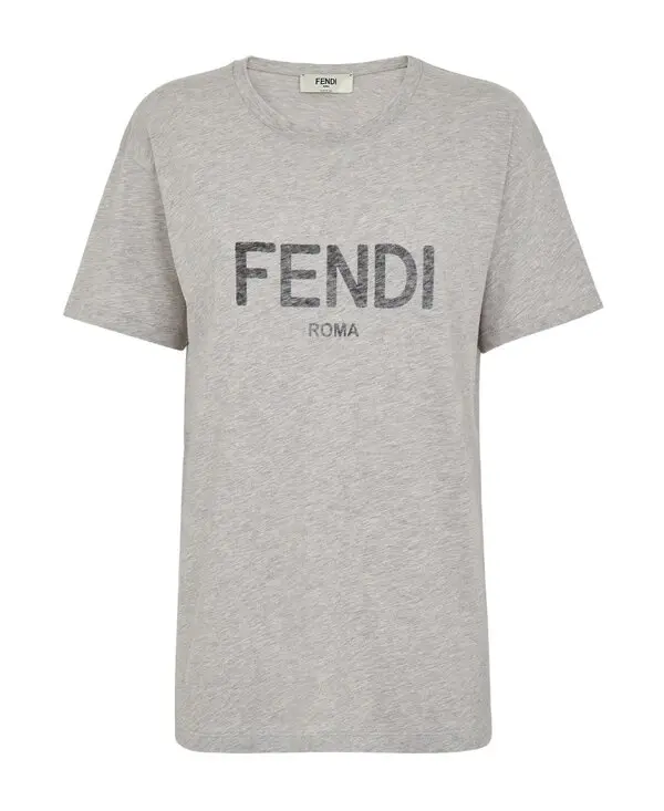 Fendi Logo Printed Crewneck T-shirt - Gray