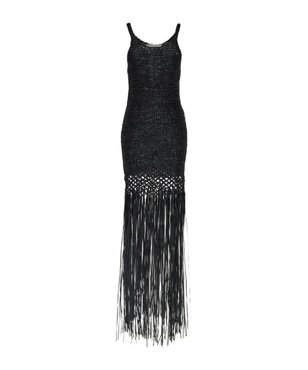 Philosophy Di Lorenzo Serafini Sleeveless Fringed Weaved Maxi Dress - Black