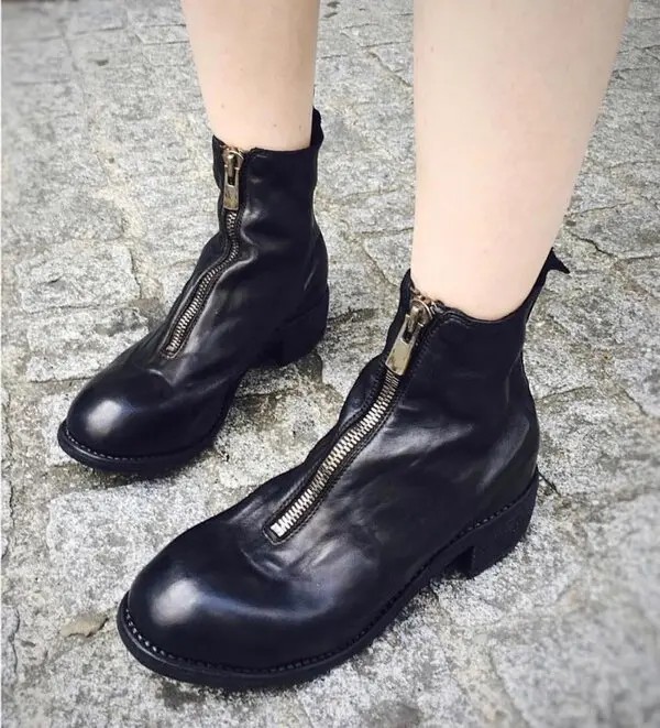 Guidi Front Zip Ankle Boots - Black