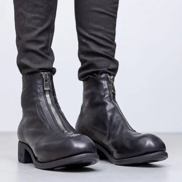 Guidi Front Zip Ankle Boots - Black
