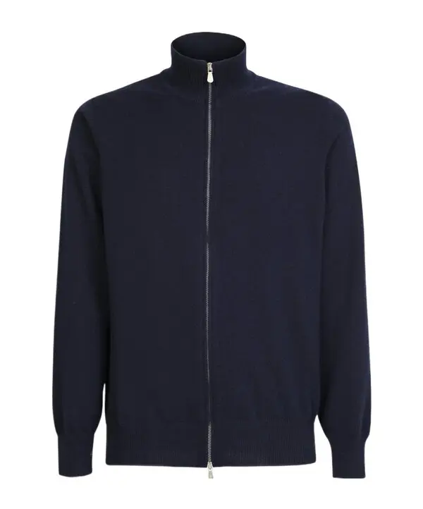 Brunello Cucinelli High Neck Zip-up Cardigan - Blue
