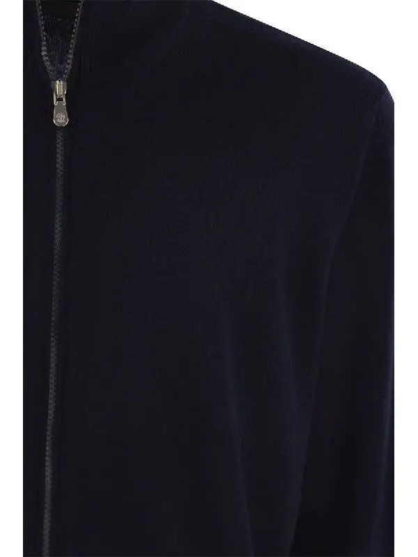 Brunello Cucinelli High Neck Zip-up Cardigan - Blue