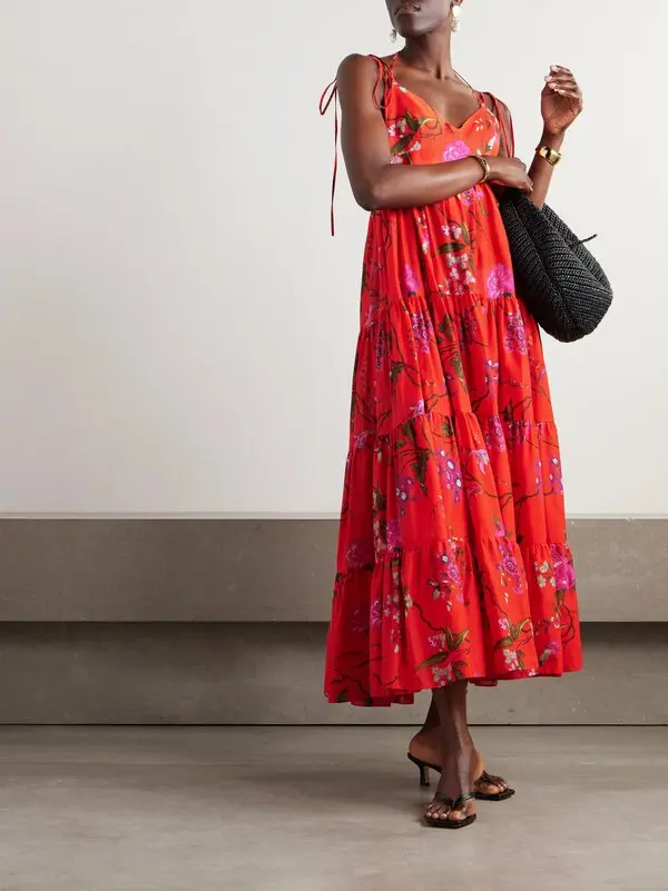 Erdem Floral Print Tiered Midi Dress
